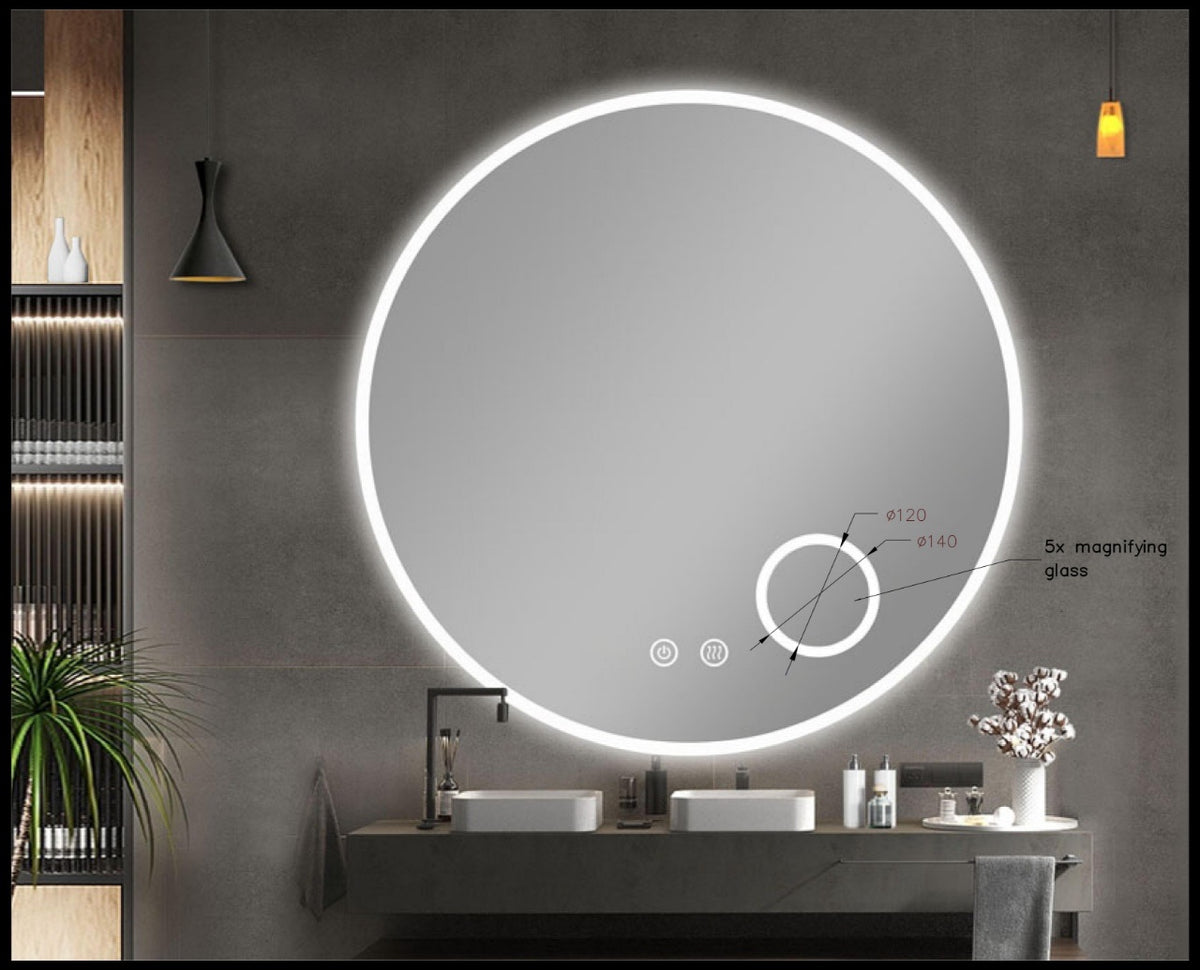 900mm Round 3 Color Lighting Acrylic LED Mirror Touch Sensor Switch De ...