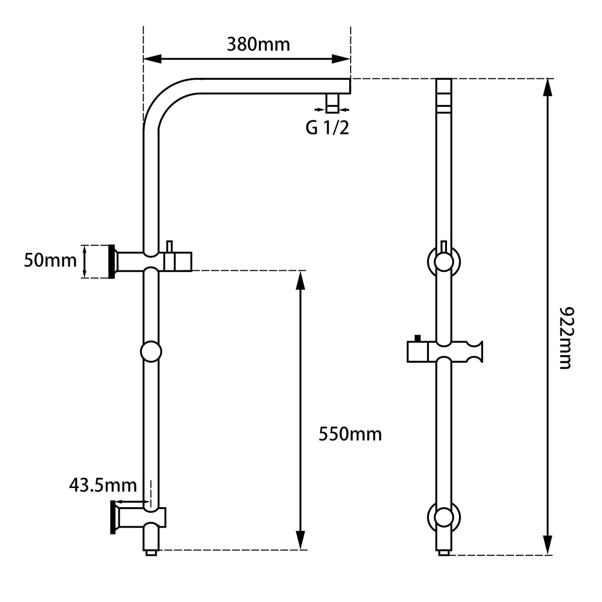 Right Angle Round Matte Black Top Inlet Shower Rail – trade-suppliers